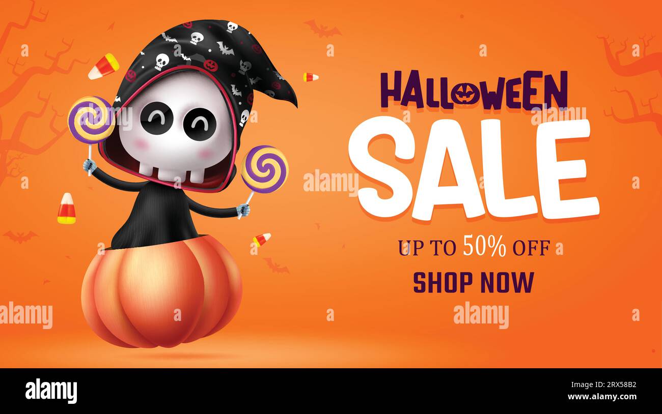 Halloween sale text vector banner design. Halloween promo offer ...