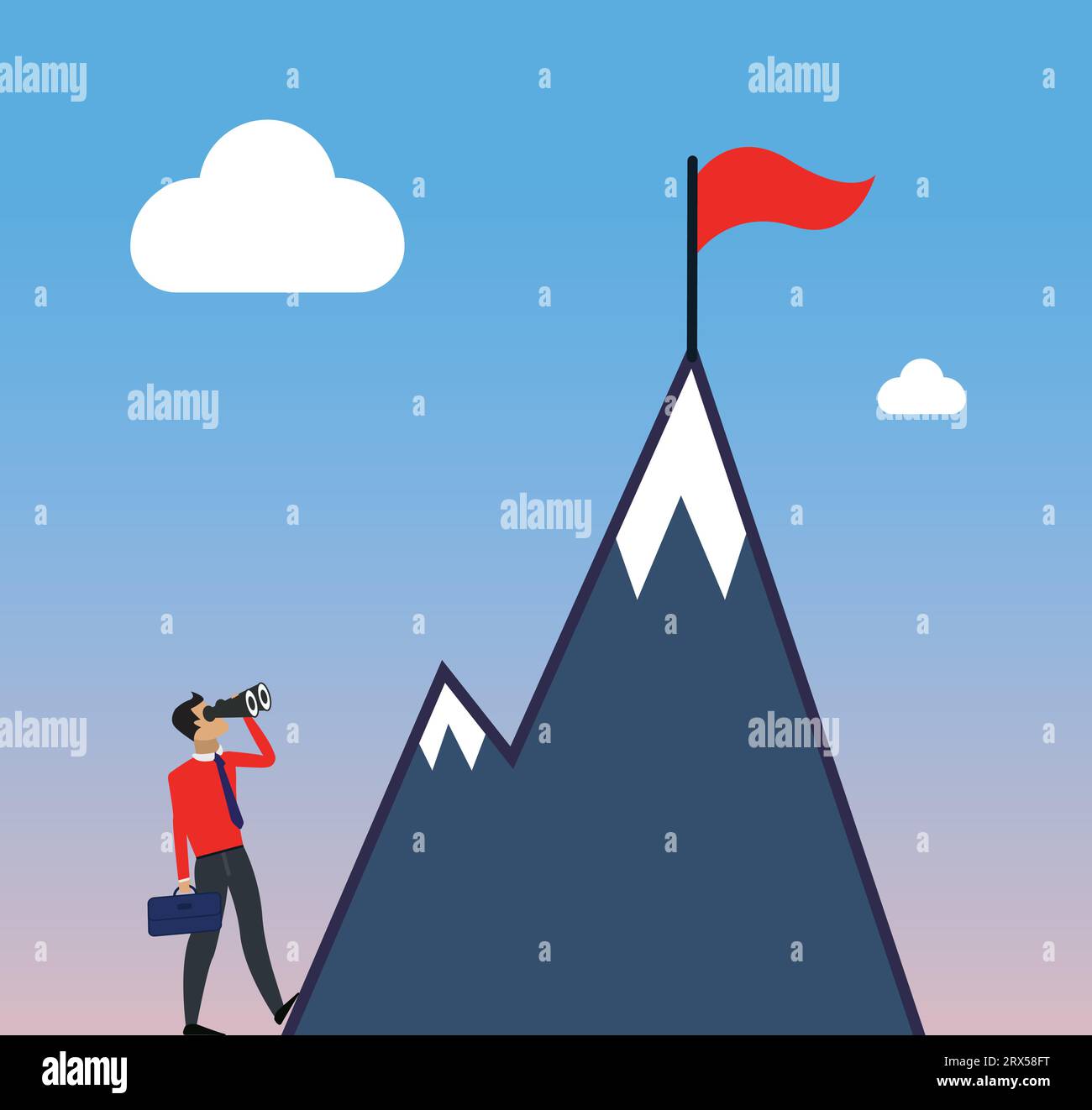 Business man looking on mountain to achieve success, character start ...