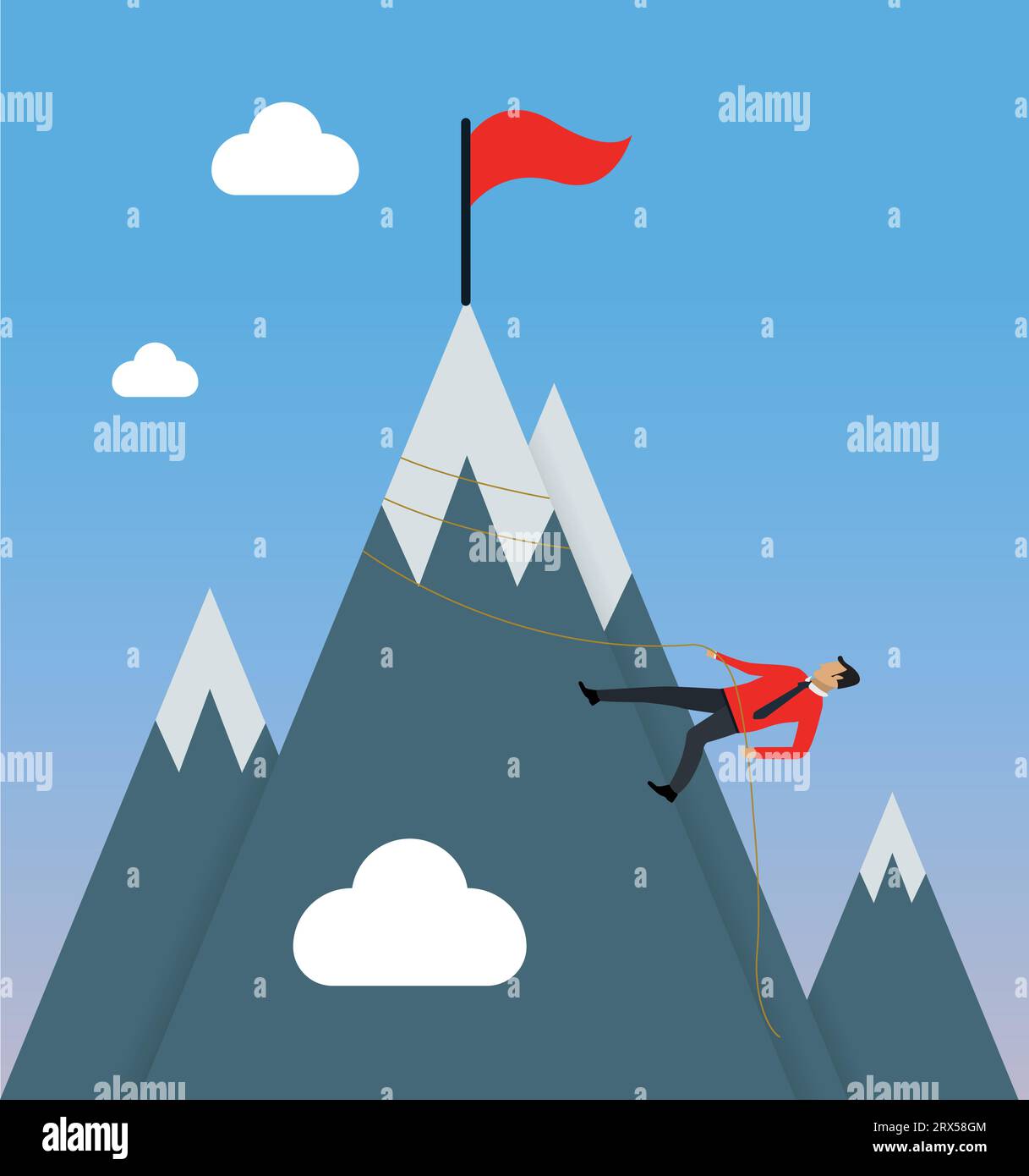 Business man climbing up the mountain to achieve success, character ...