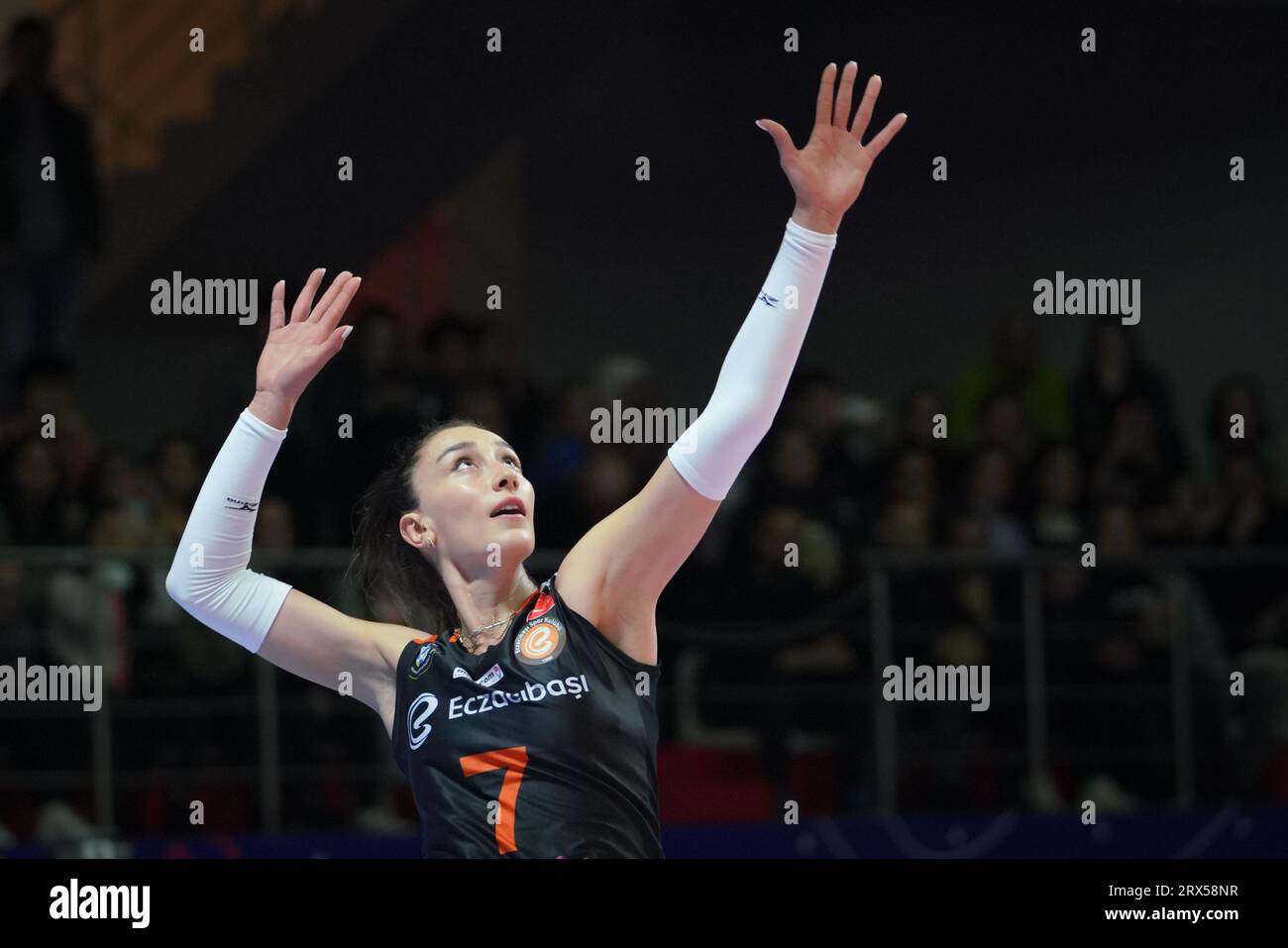 ISTANBUL, TURKIYE - JANUARY 21, 2023: Hande Baladin serves during Turk ...