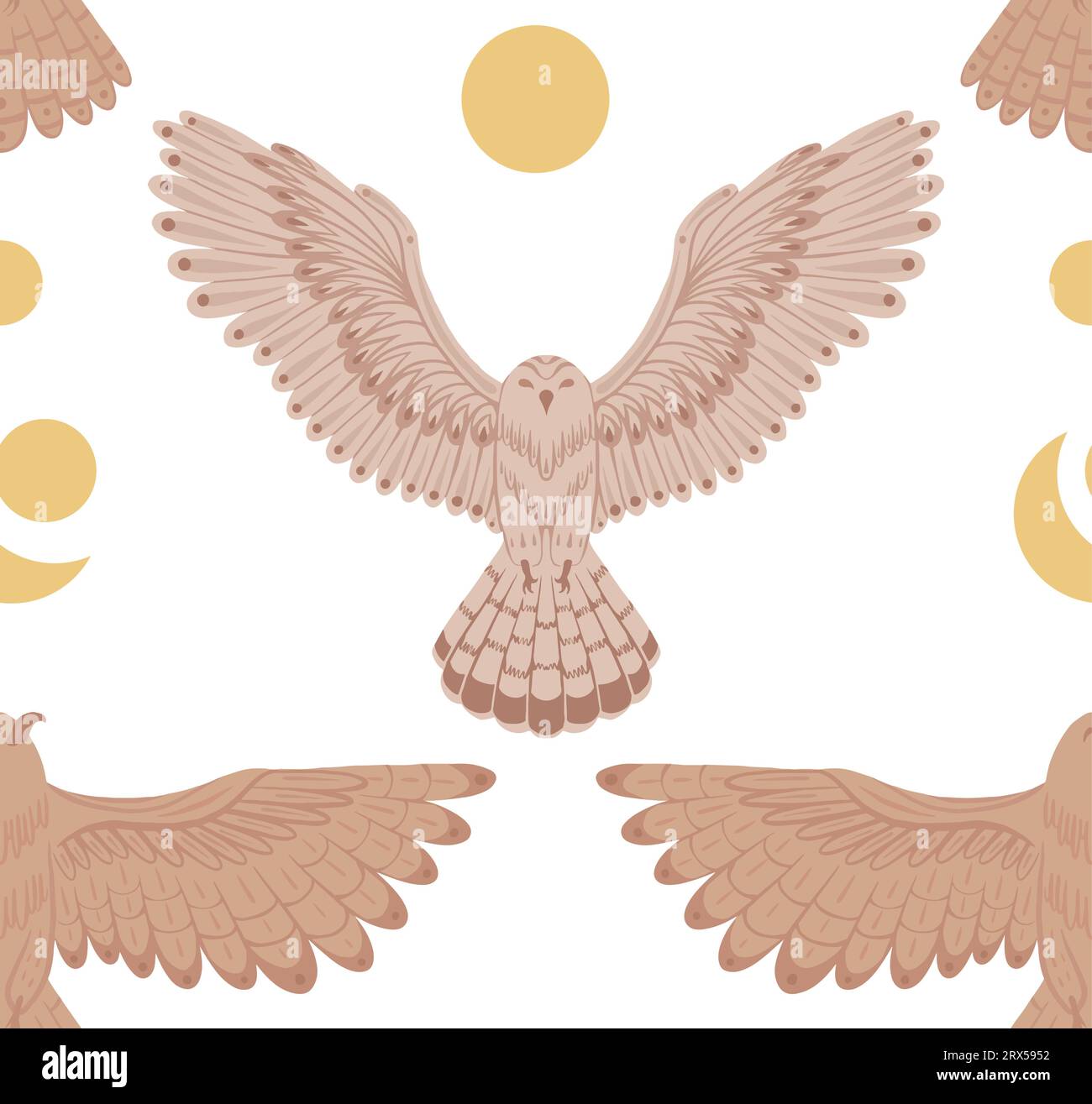 Decorative seamless pattern with flying birds and moon. Vector flat ...