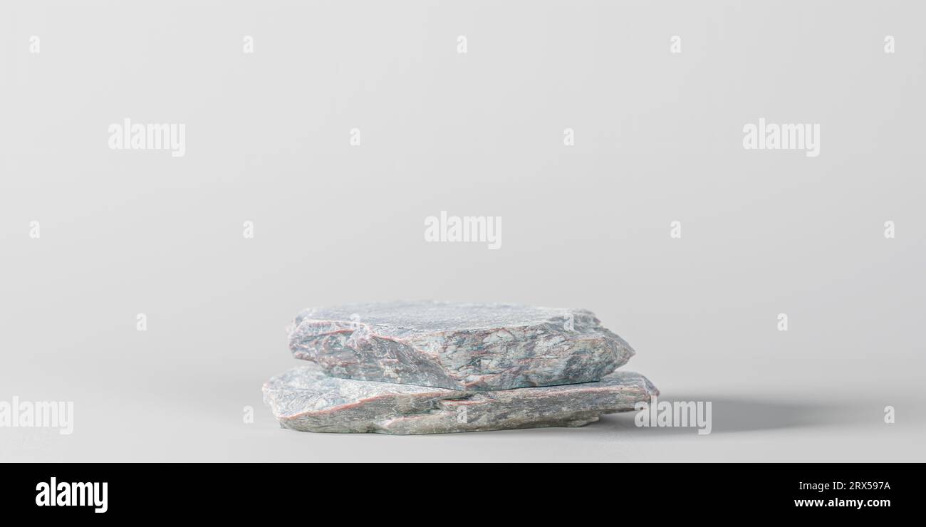 product presentation. empty natural stone, slab. grey background and ...