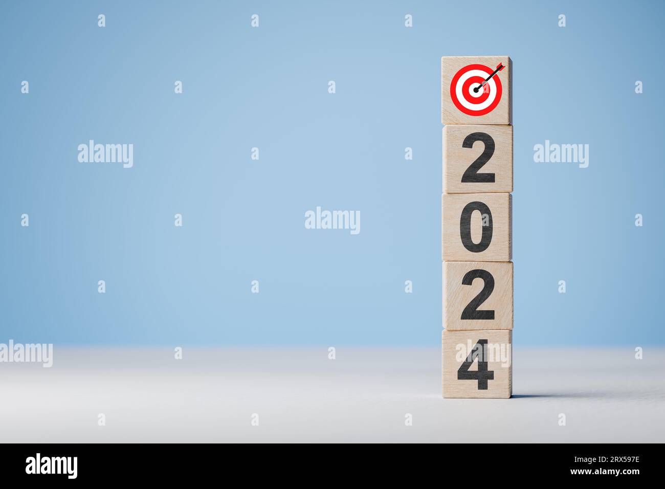 2024 successful business growth, wooden blocks with dart board icon and ...