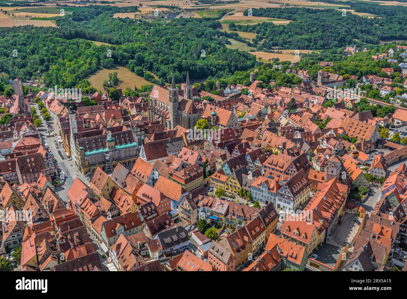 The beautiful old town of Rothenburg ob der Tauber from above Stock ...