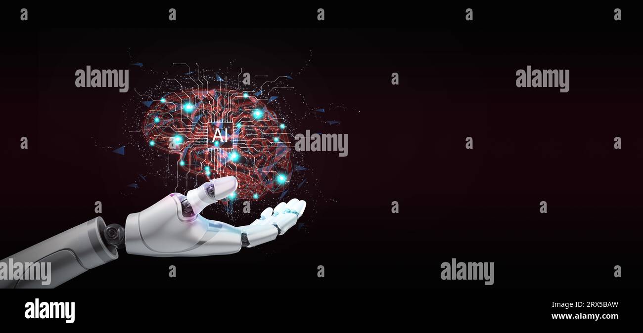 AI brain. Low poly wire frame mesh of artificial intelligence ...