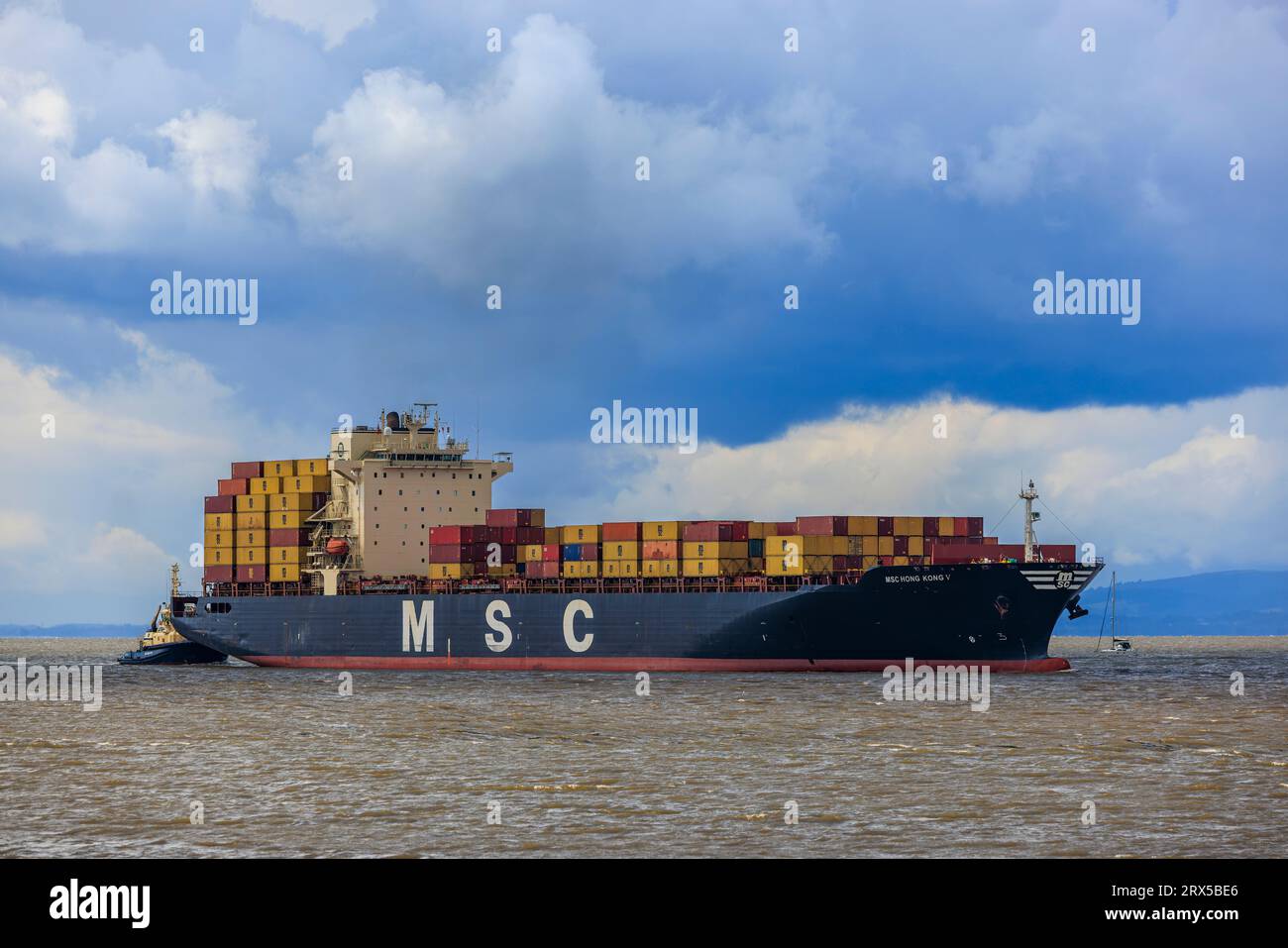 Container vessel MSC Hon Kong V heading for Royal Portbury docks Stock ...