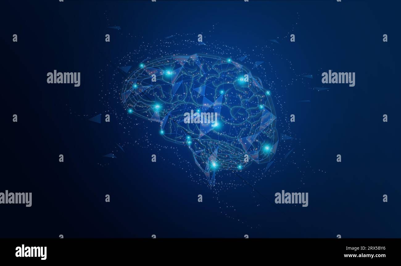 AI brain. Low poly wireframe mesh of artificial intelligence. Polygonal ...