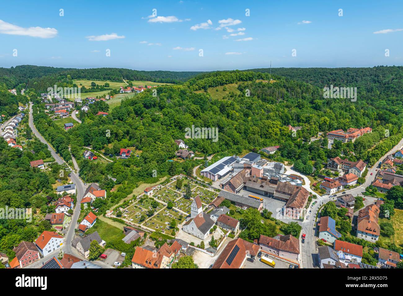 Aerial view to the beautiful little town of Pappenheim in the Nature ...