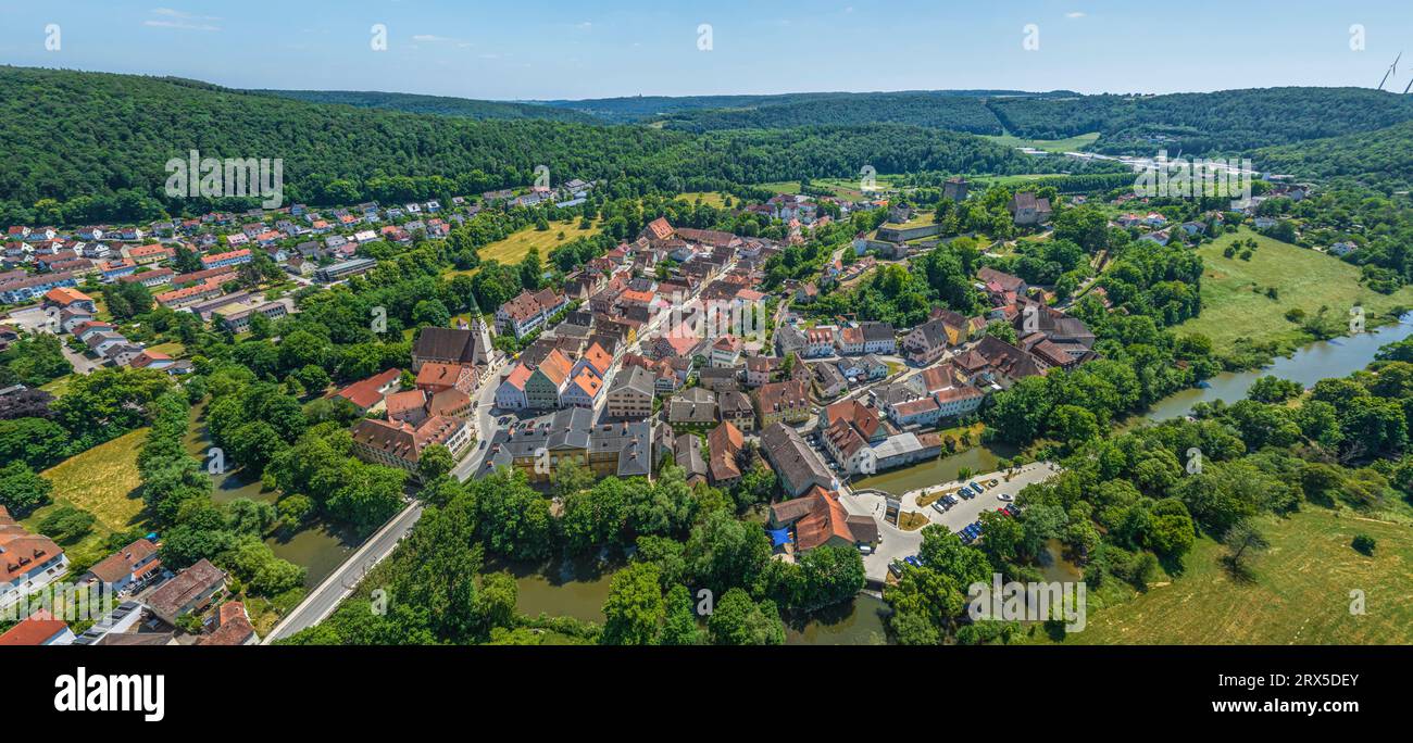 Aerial view to the beautiful little town of Pappenheim in the Nature ...