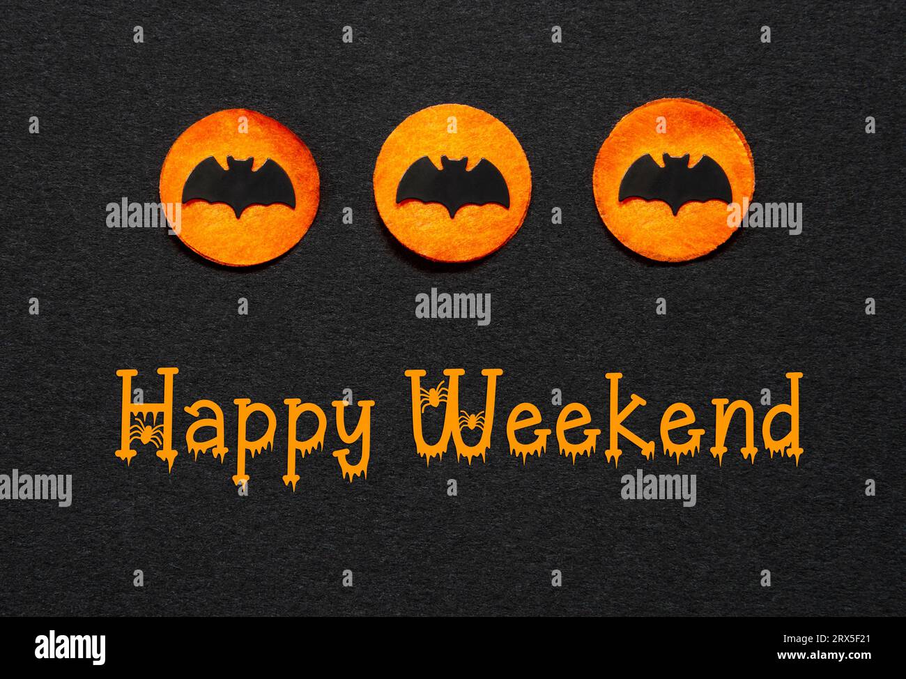 Black Halloween Background With Orange Dots And Text Happy Weekend ...