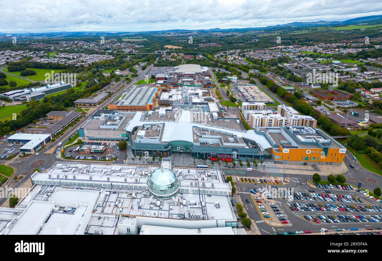 Aerial view of The Centre shopping mall in large retail park at ...