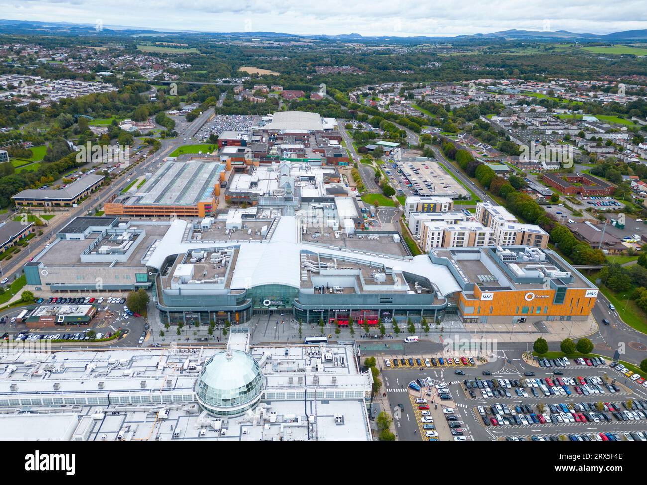 Aerial view of The Centre shopping mall in large retail park at ...