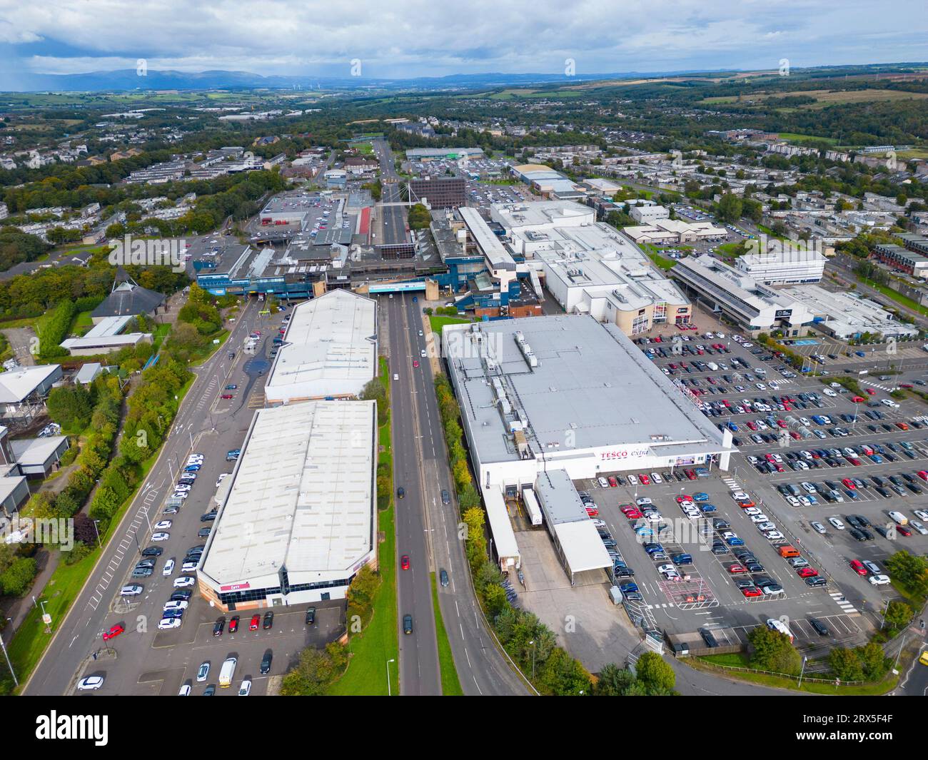 Aerial view of retail park including The Centre Cumbernauld shopping ...