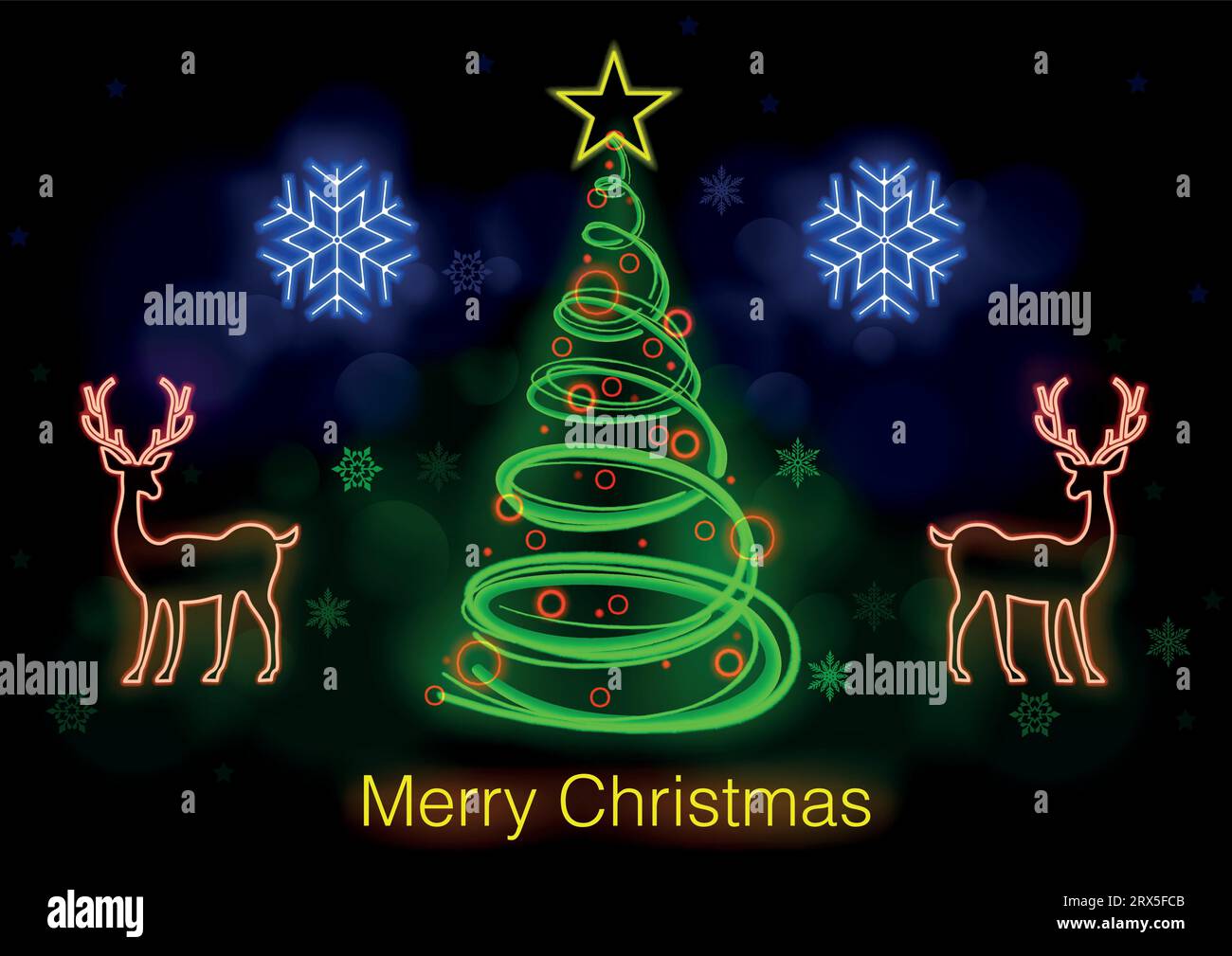 Christmas tree green neon Stock Vector Images - Alamy