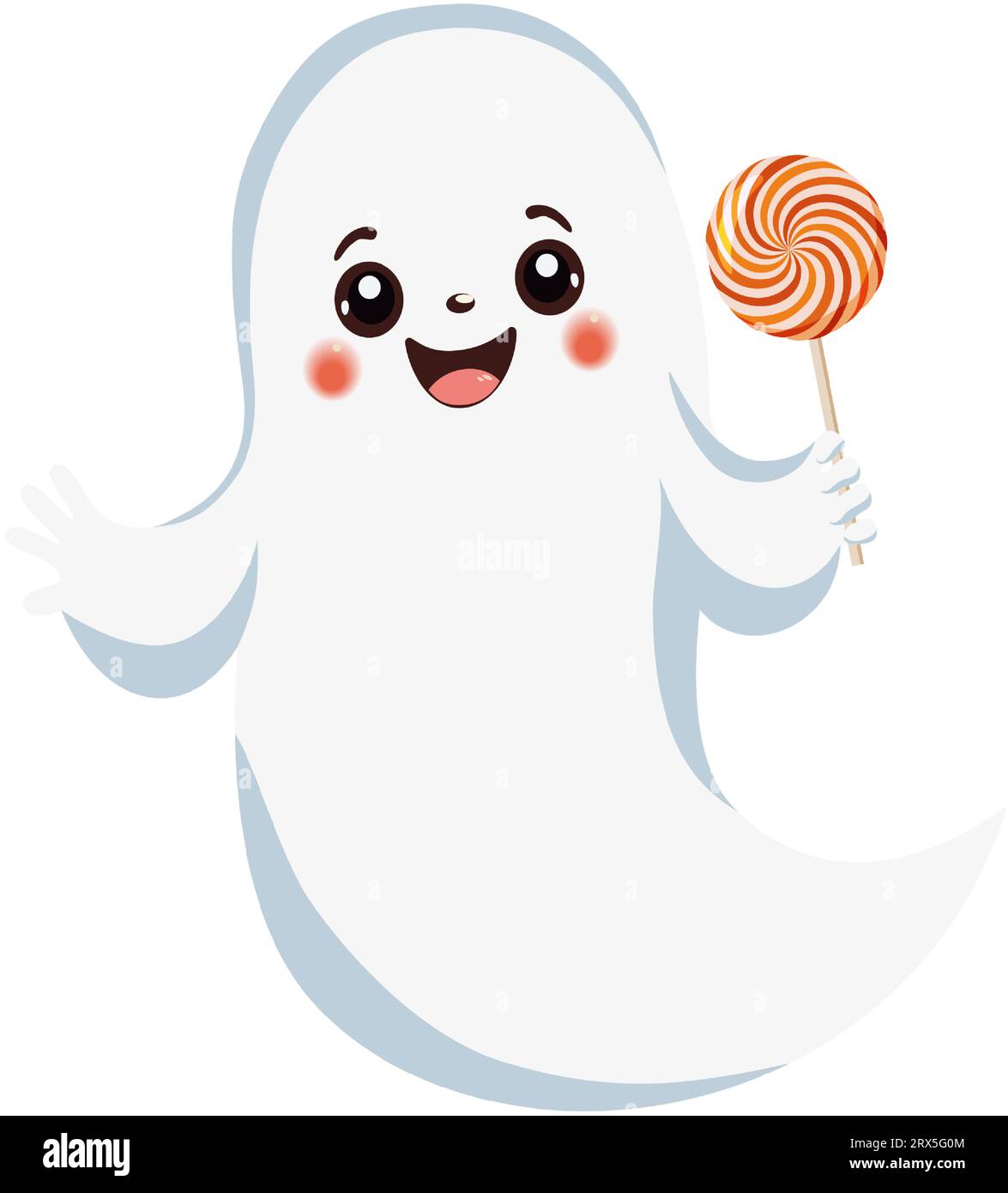 Cute Halloween ghost with a candy lollipop in his hand. Creepy cartoon ...