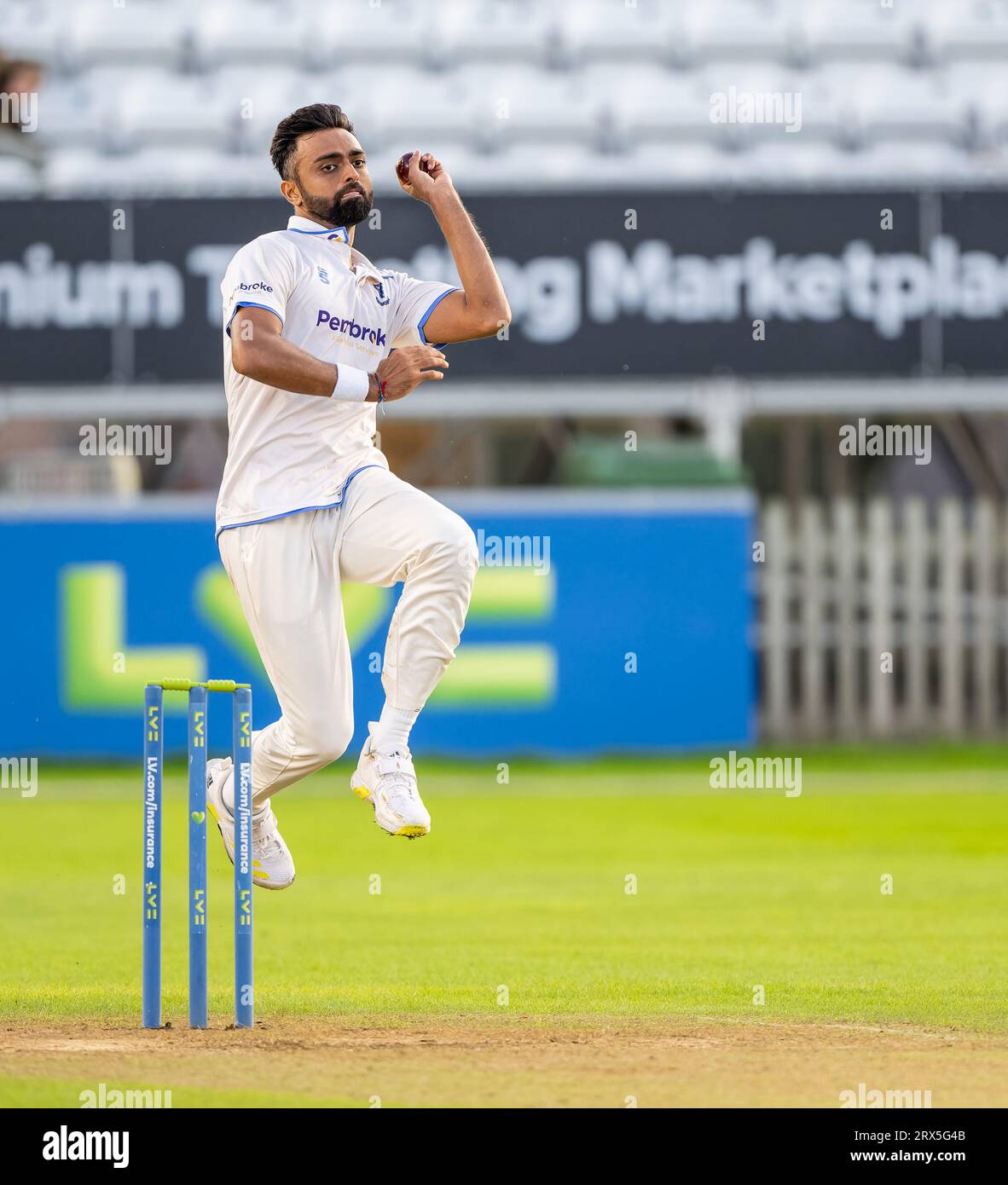 Jaydev Unadkat bowling for Sussex in a 4 day County Championship match ...