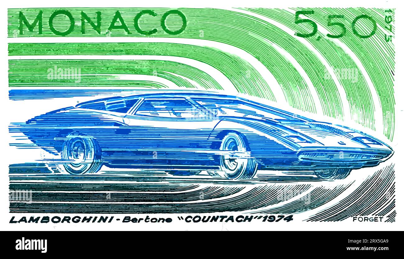 Lamborghini Bertone Countach 1974 Classic car Monaco stamp Stock Vector ...