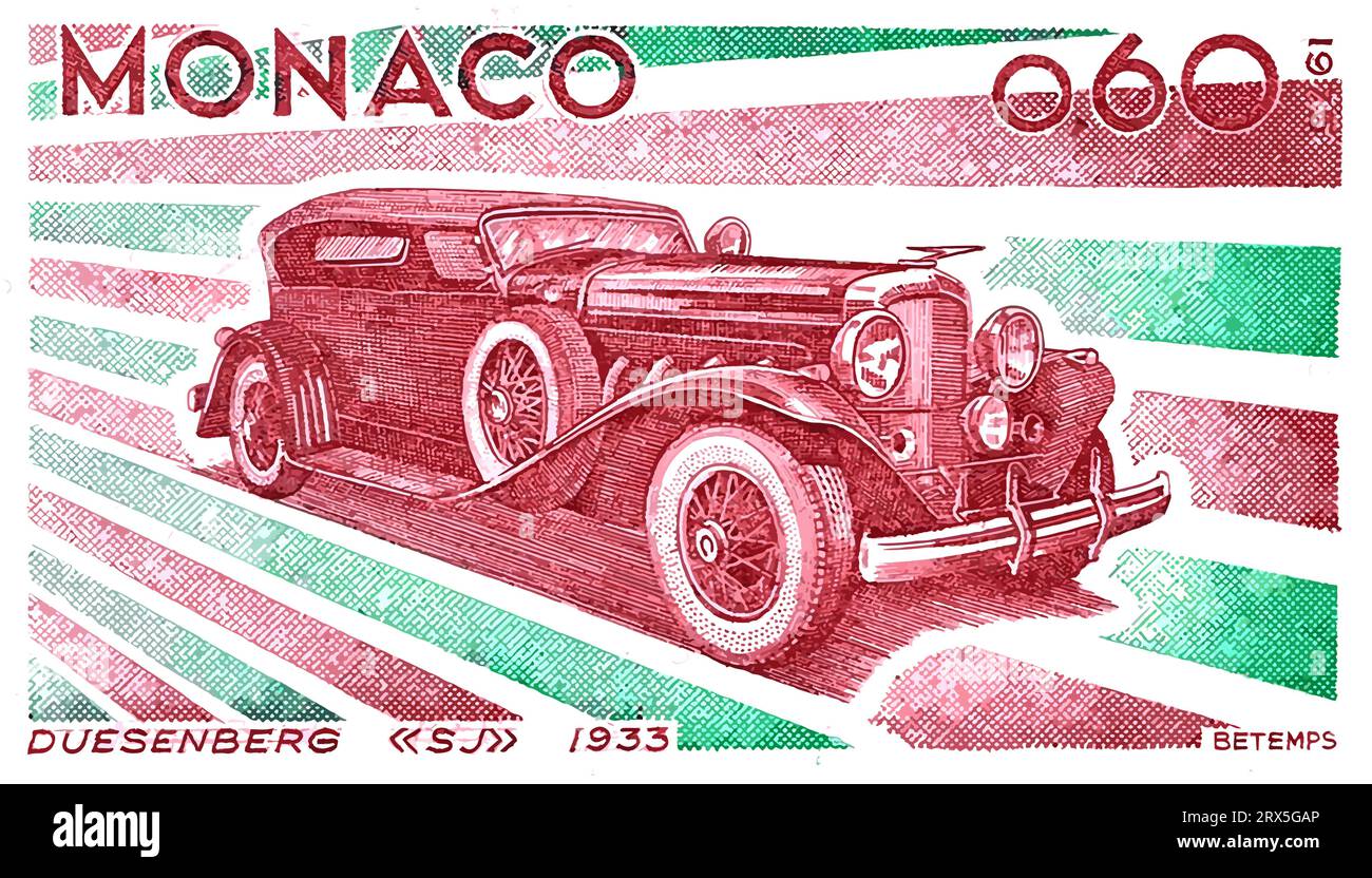 Duesenberg 1933 Classic car Monaco stamp Stock Vector Image & Art - Alamy