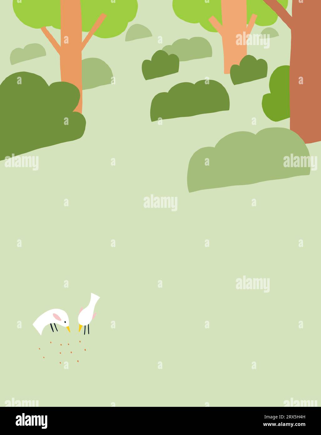 Background with the park landscape in cartoon style with birds ...