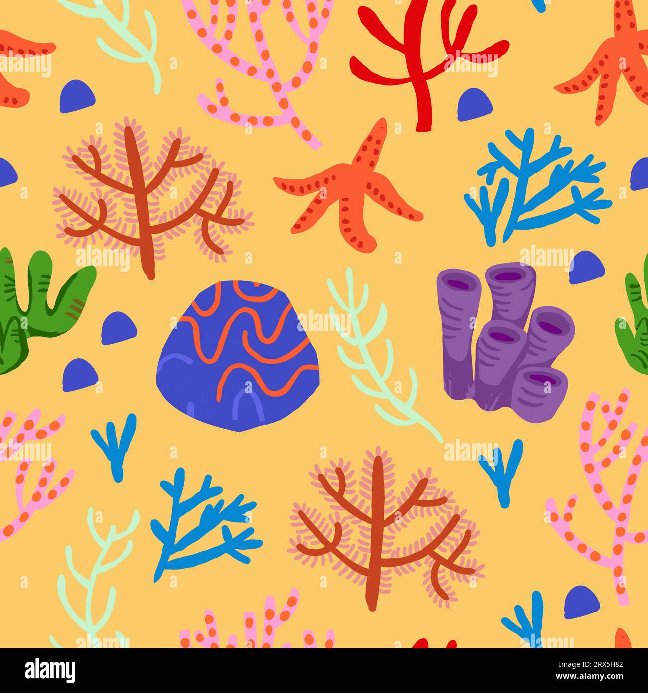 Cute vector colorful seamless pattern with red corals on orange ...