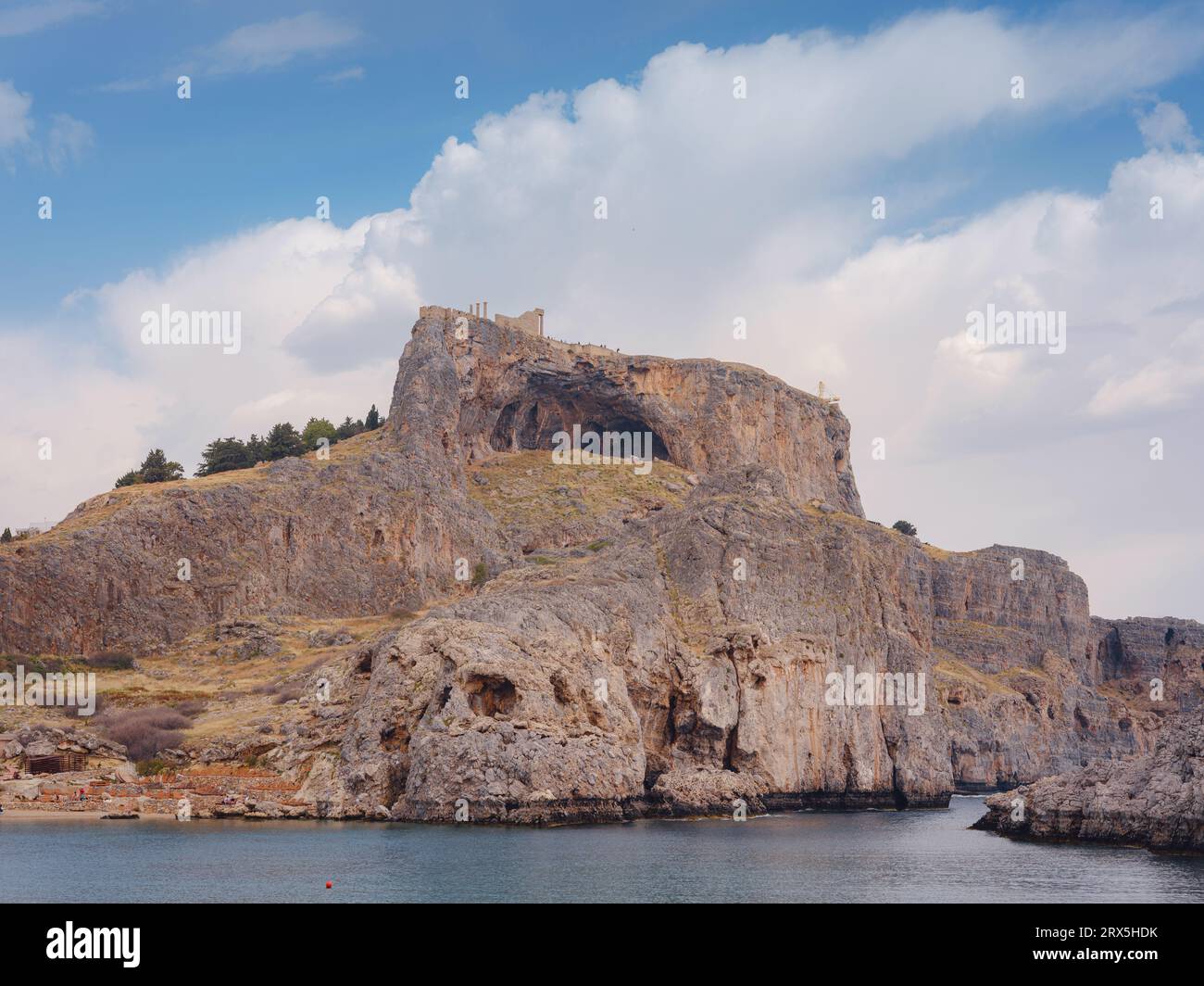 Rhodes, Greece. Lindos small whitewashed village and the Acropolis ...