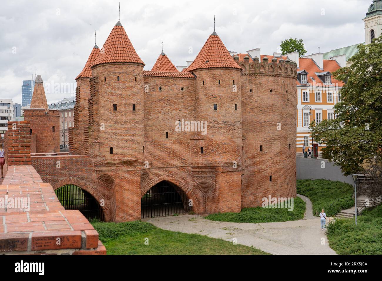 Barbacan castle and its fortification walls and structures. The streets ...