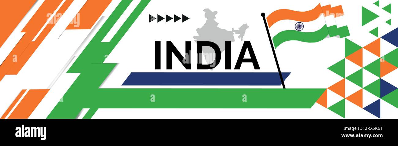 INDIA national day banner with map, flag colors theme background and ...