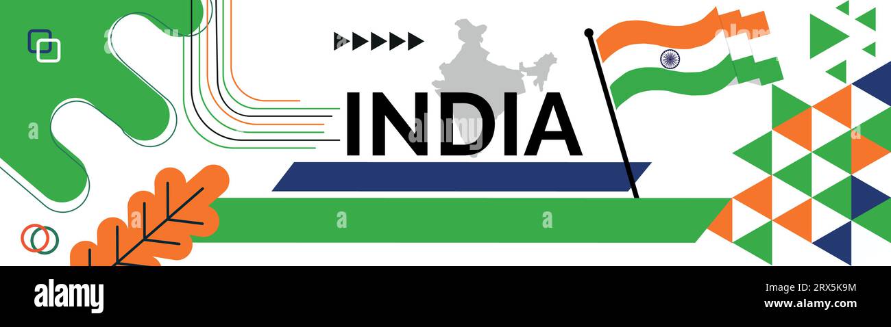 INDIA national day banner with map, flag colors theme background and ...