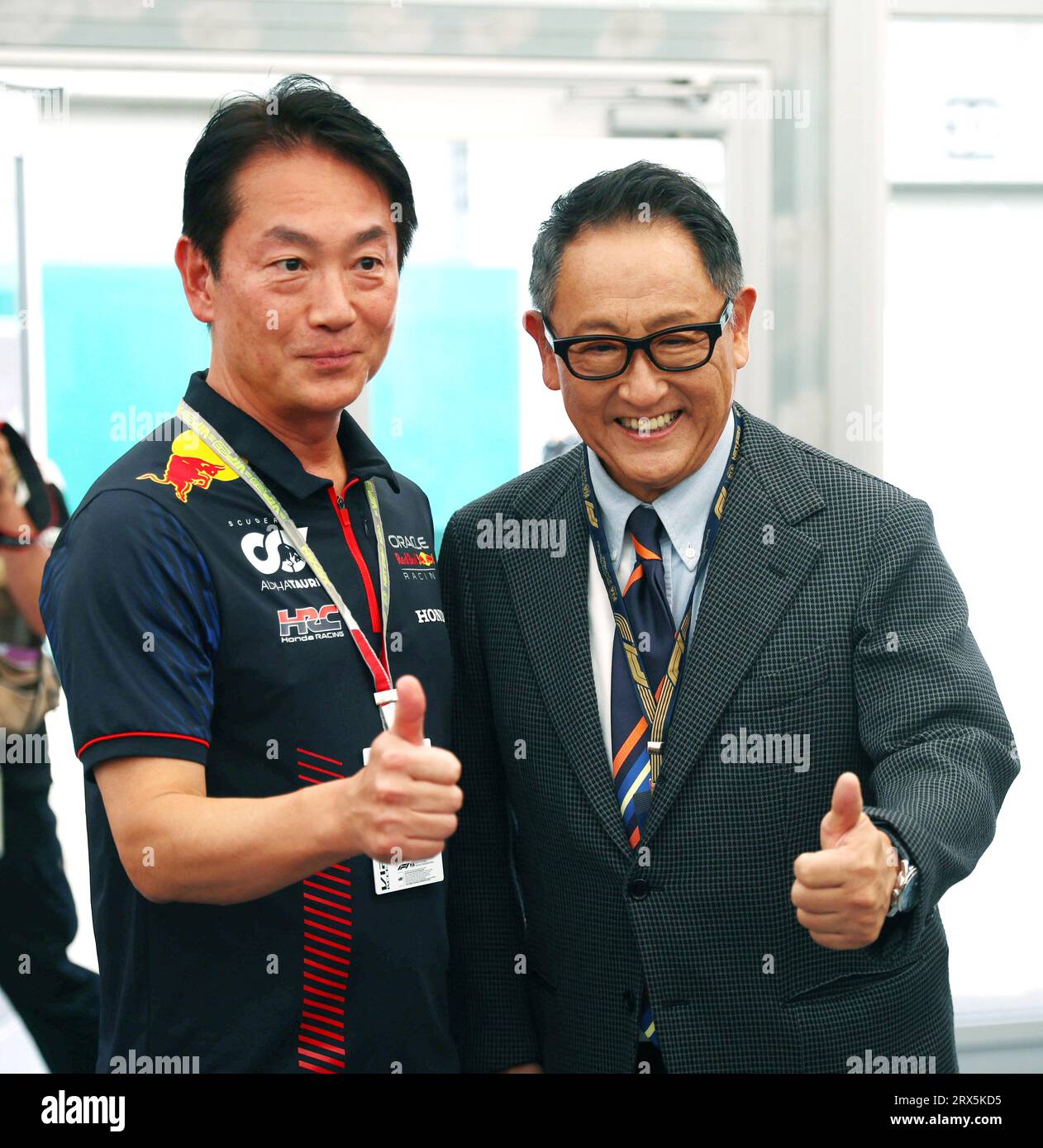 Honda Racing President Koji Watanabe (left) and Toyota Motor ...