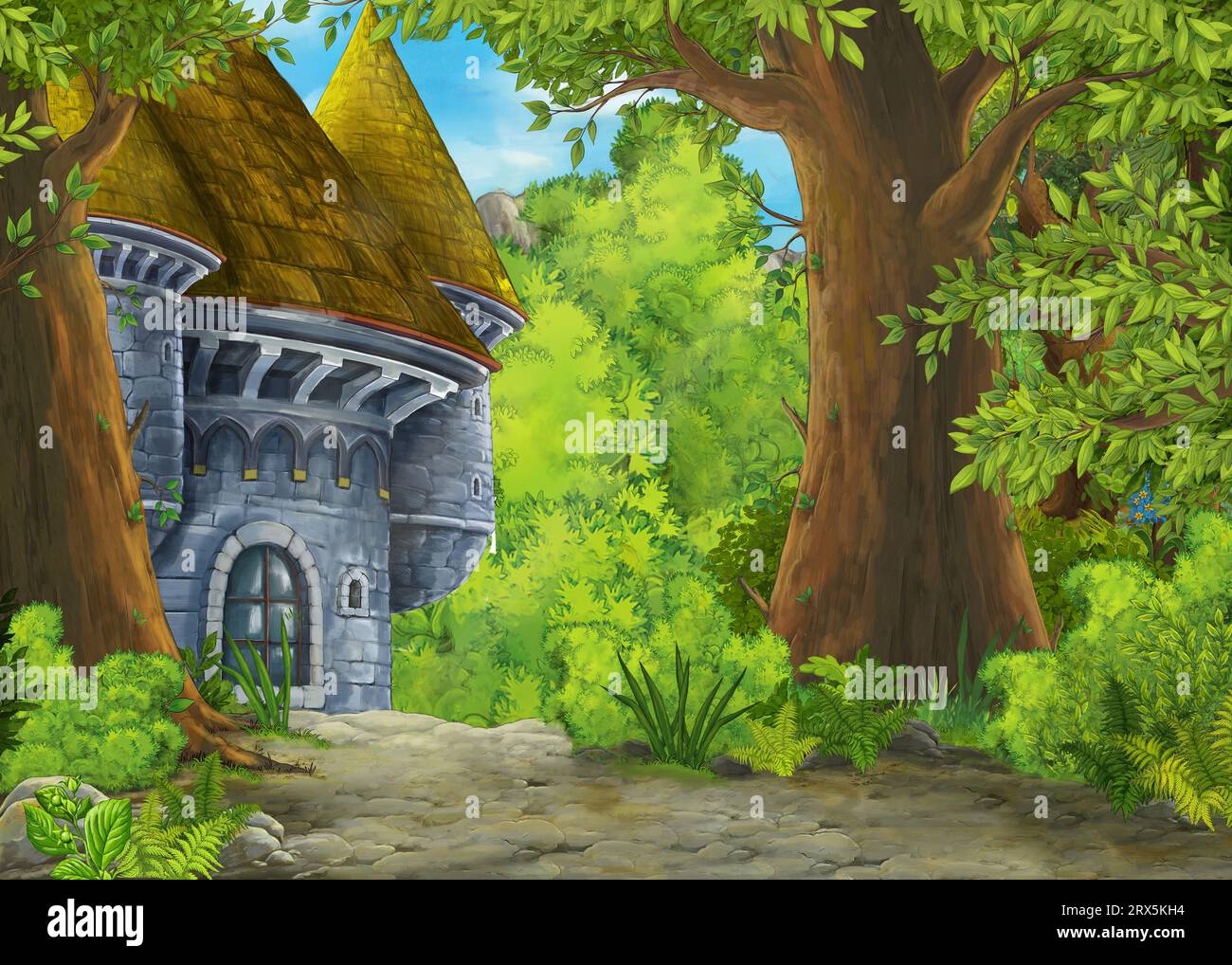 Cartoon nature scene with beautiful castle - illustration for the ...