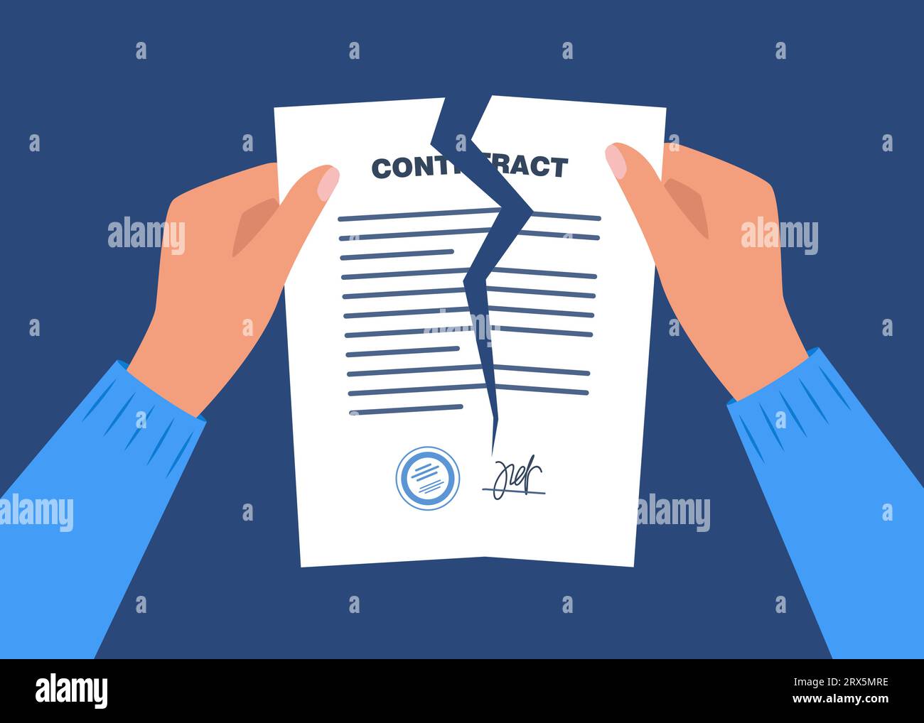 Hands tearing up the contract. Hands holding broken or torn contract ...