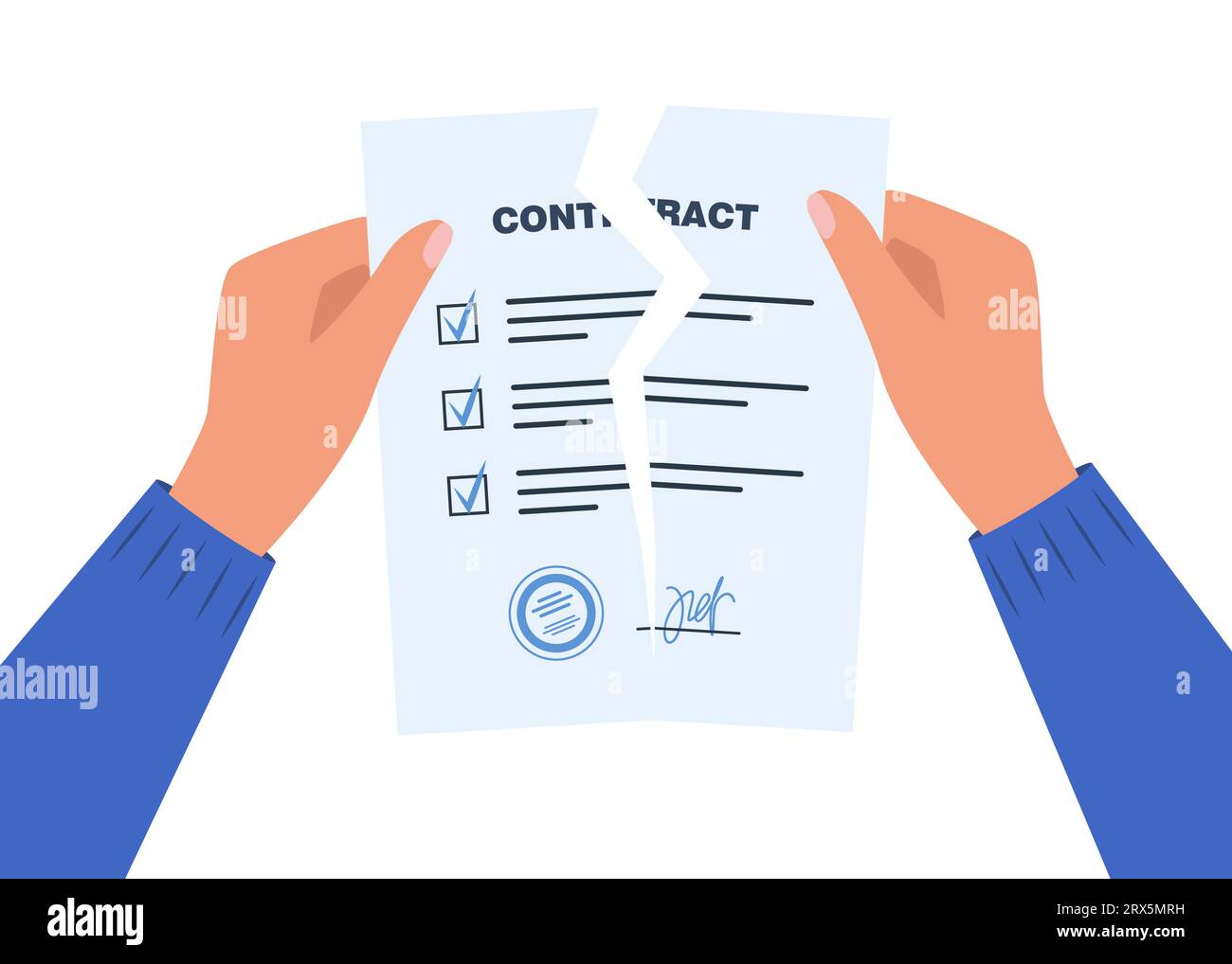 Hands tearing up the contract. Hands holding broken or torn contract ...
