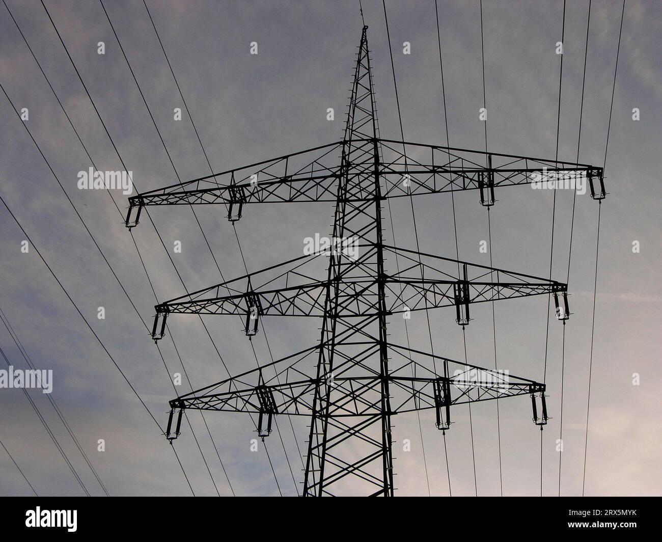 High voltage pylons, overhead line Stock Photo - Alamy