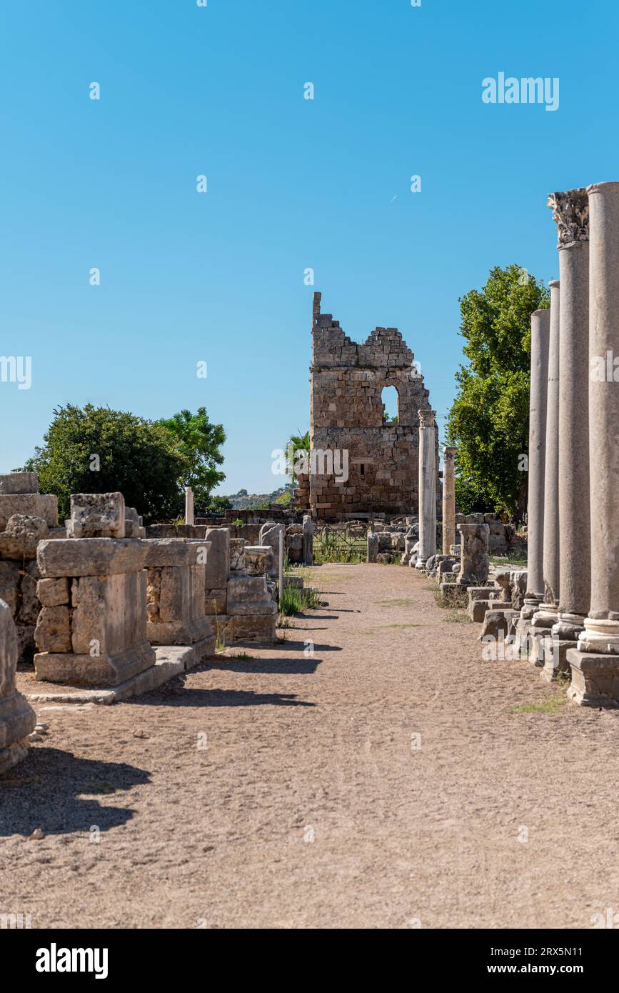 Ancient city of Perge in Antalya, Turkey. Historical ruins in the ...