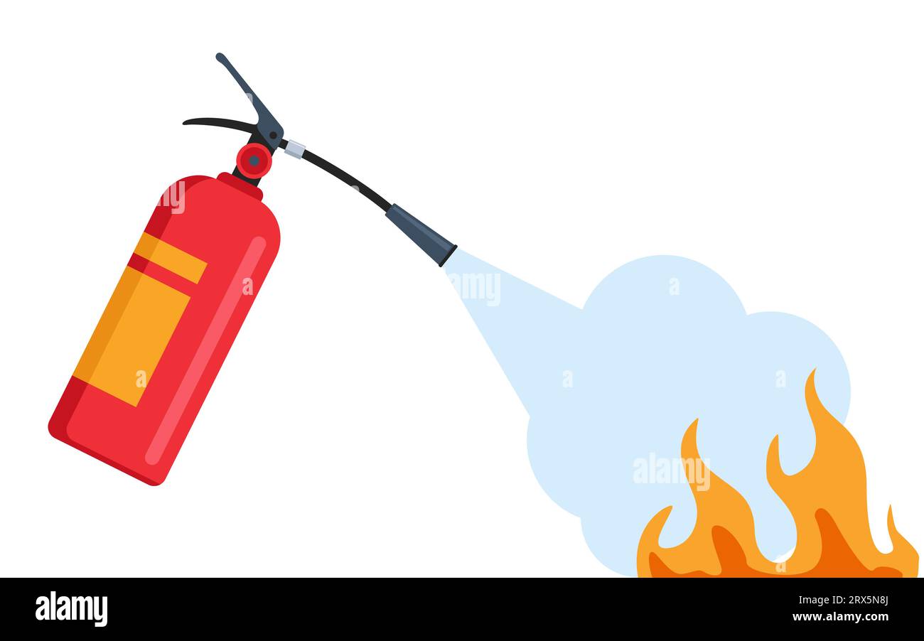 Fire extinguishing illustration. Hands holding autonomous red fire ...