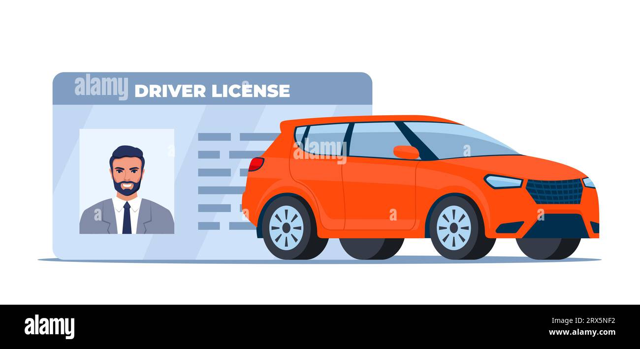 Car driver license identification with photo and car. Vector ...