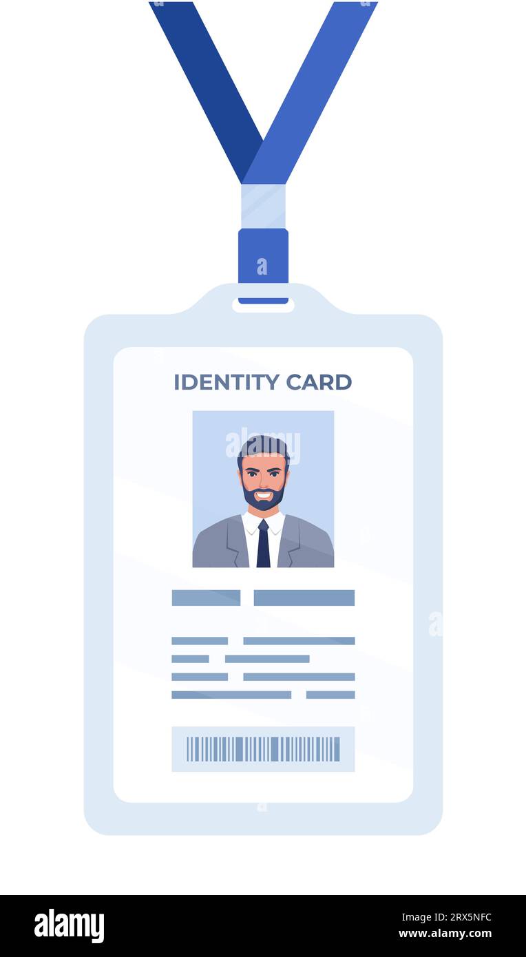 Modern plastic id card template with clasp and lanyard. Corporate ...