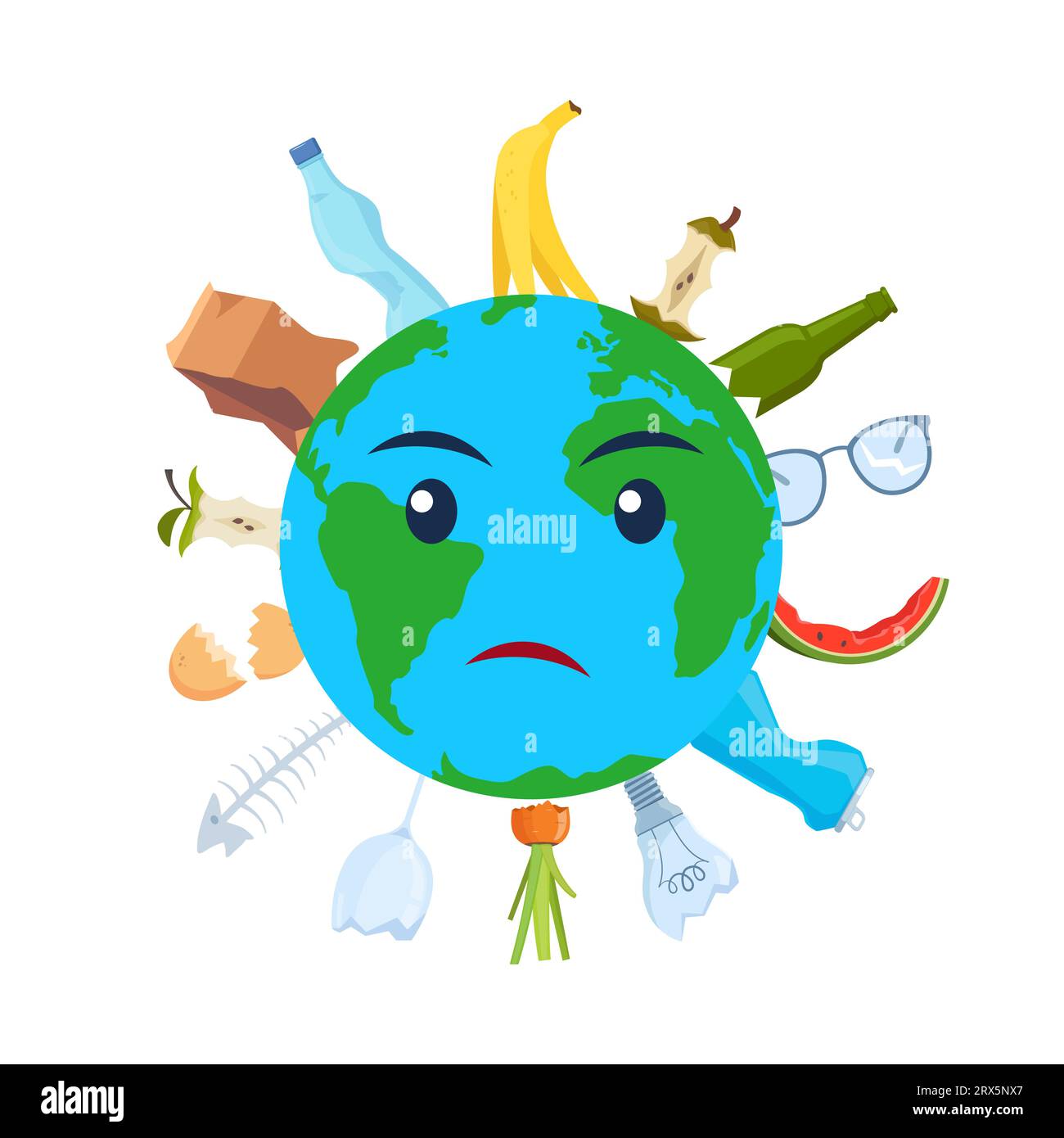 Sad planet Earth with a garbage. Trash polluted planet earth, sad ...