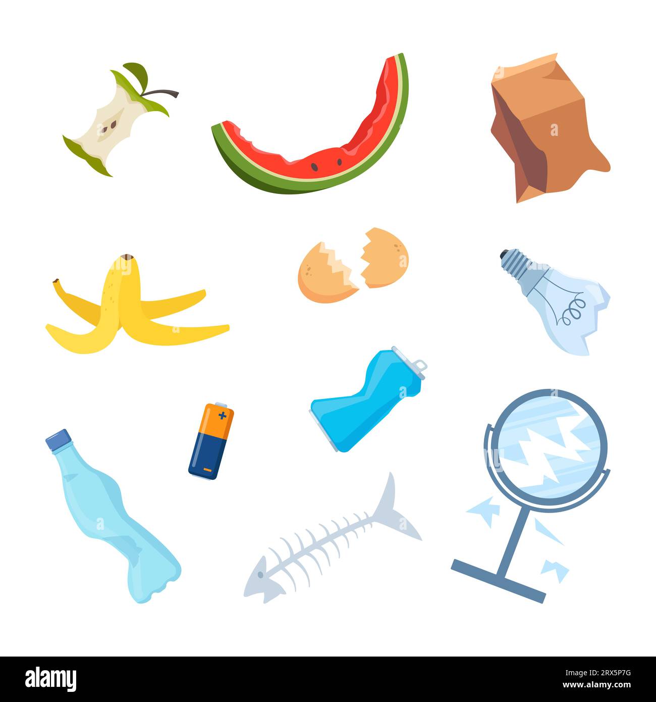 Organic, glass, plastic, paper waste, food compost collection isolated ...