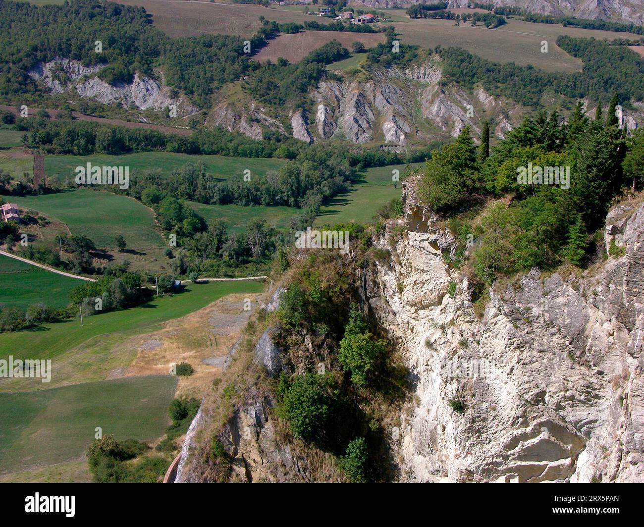Mountain landscape with fields and trees, Mediterranean landscape, San ...