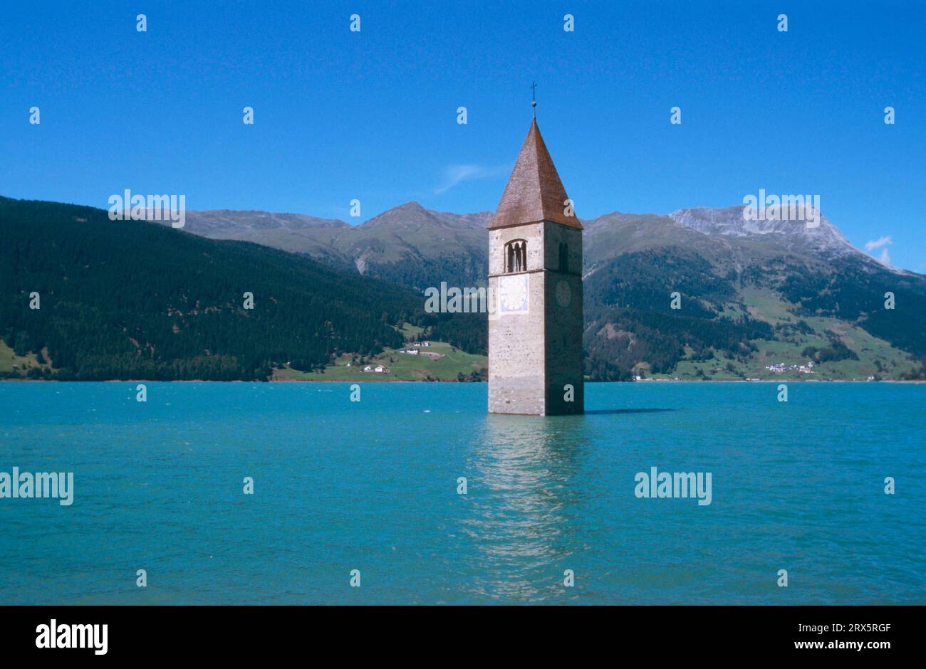 Church tower in Lake Resia South Tyrol, Italy, Alps Stock Photo - Alamy
