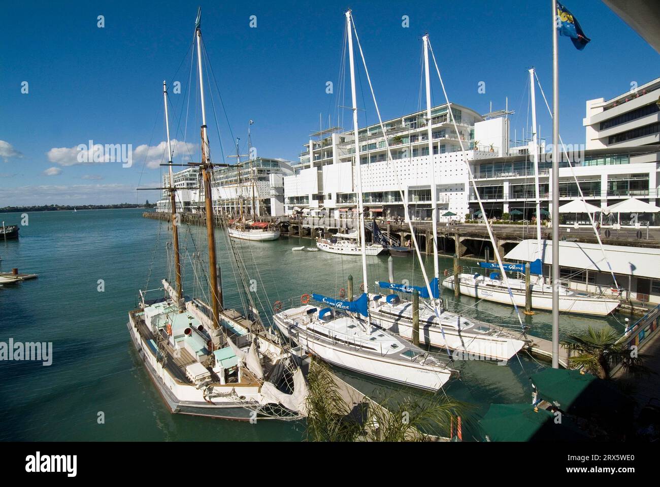 Hilton Hotel and sailboats in the harbour, Princess Wharf, Auckland ...