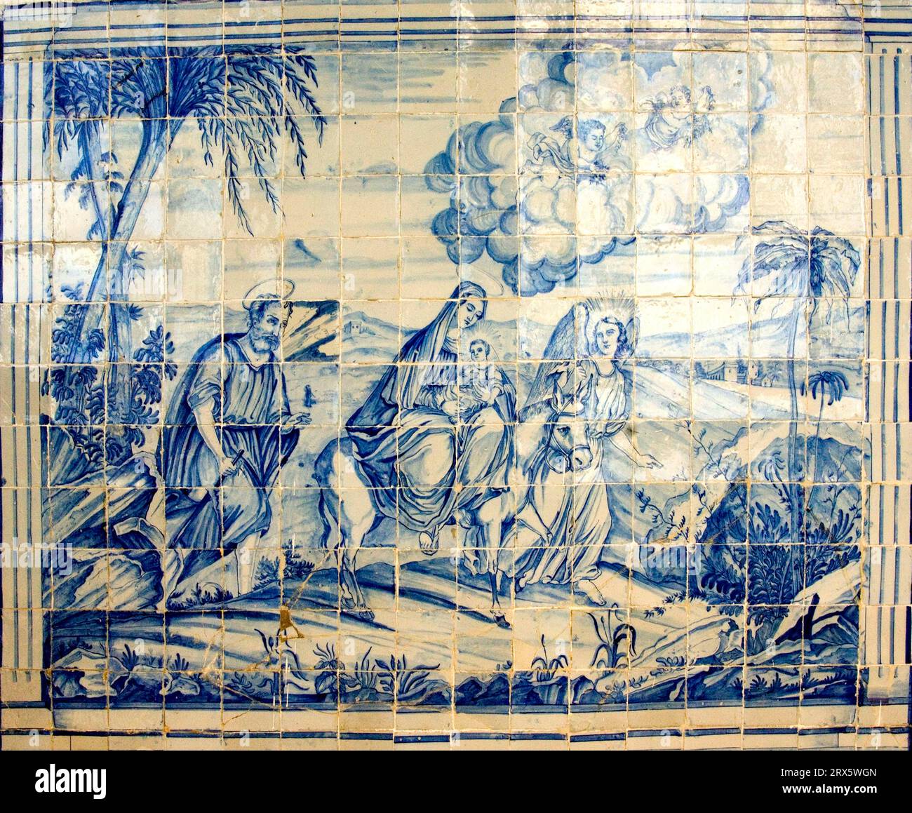 Painted tiles in the church Nosso Senhor do Bonfin, Salvador de Bahia ...