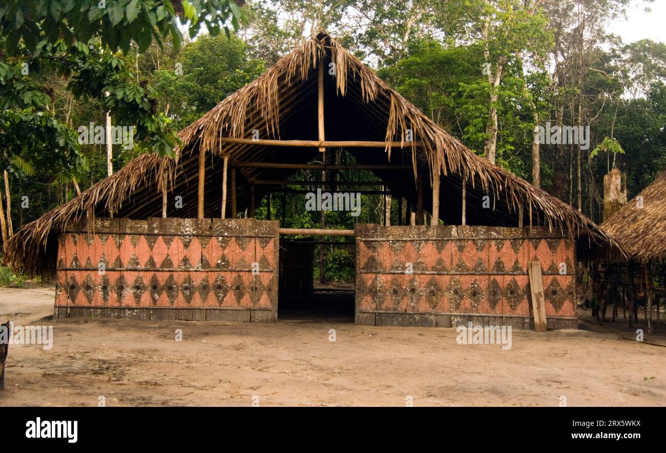 Traditional hut of the Indians of the Dessano tribe, Rio Taruma, State of Amazonas, Brazil ...