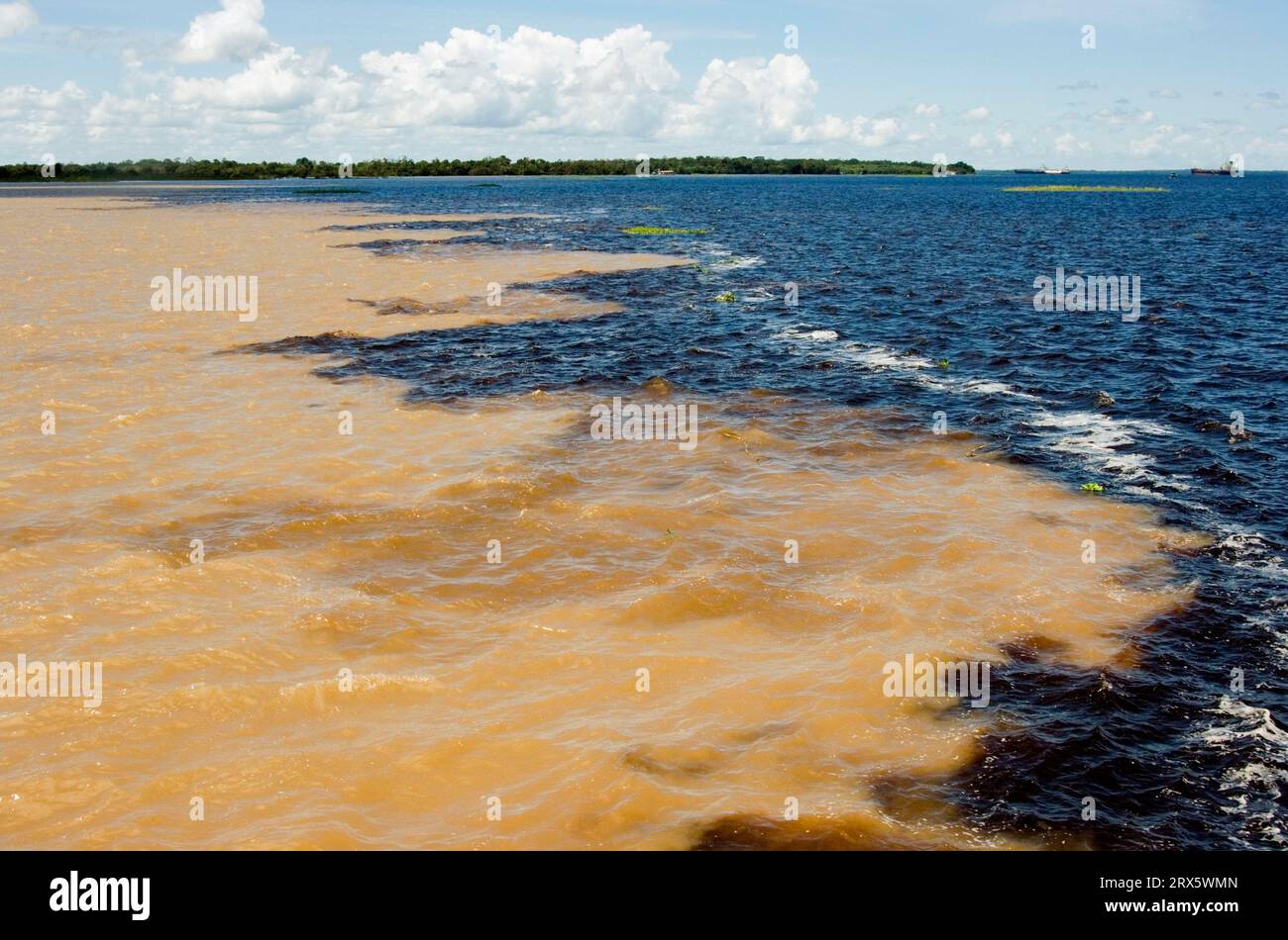 Confluence of the waters of the Rio Solimoes and Rio Negro, Manaus ...