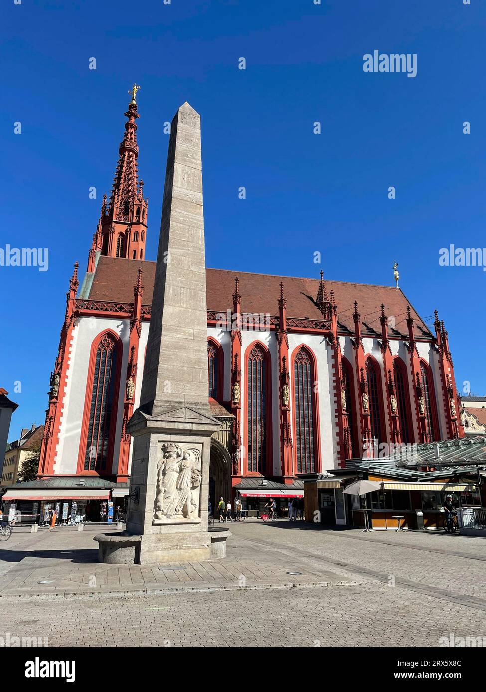 Gothic Lady Chapel on the market square with fountain obelisk, fountain ...