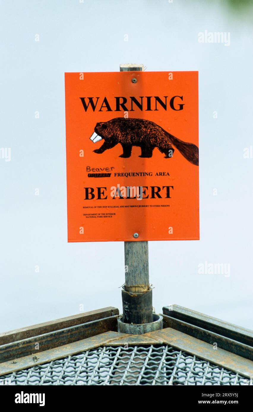 Sign, Dangerous beaver, Warning sign, Dangerous beaver, Wonder Lake ...