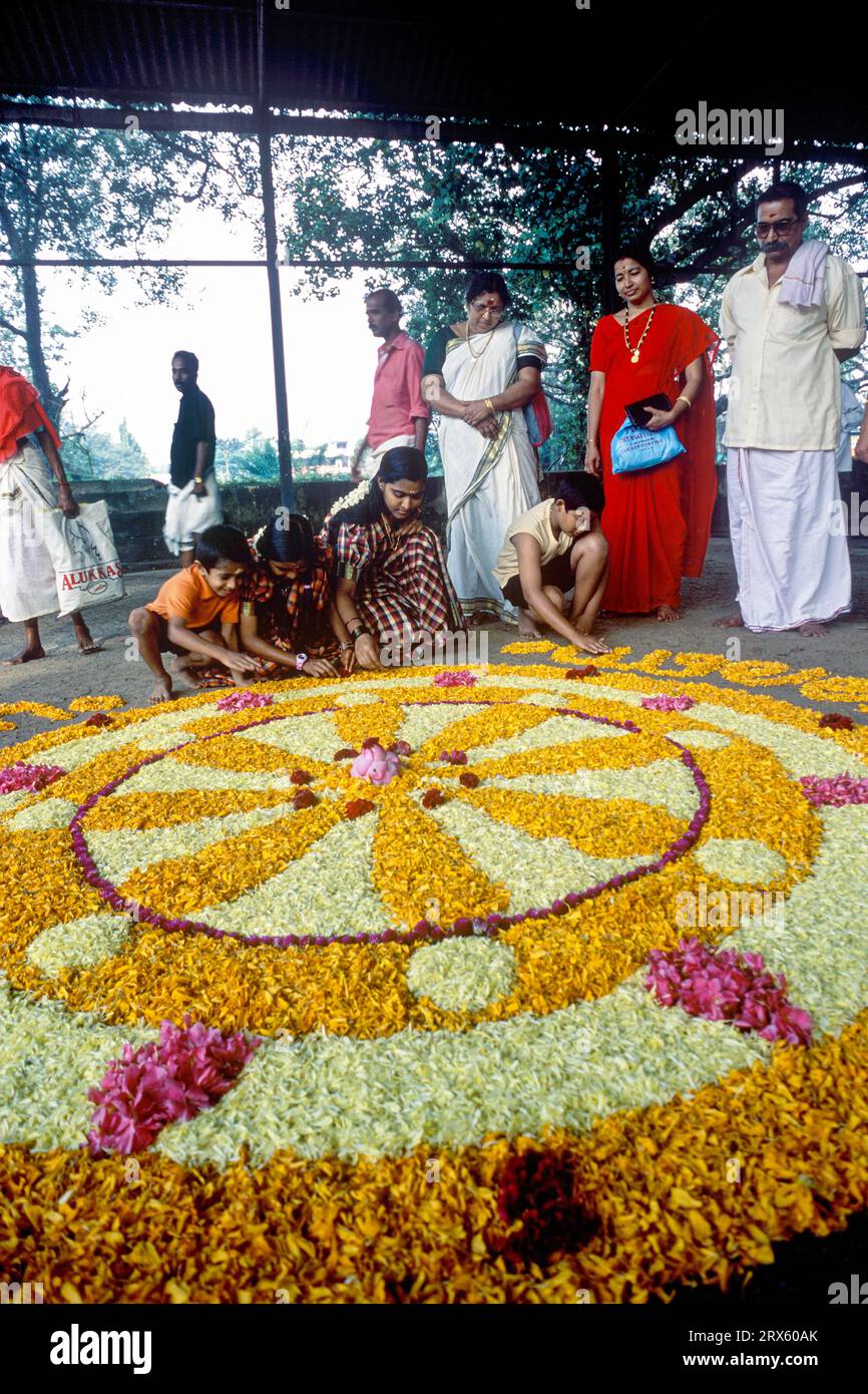 Aththapoovu or Floral decoration during Onam festival in front of ...