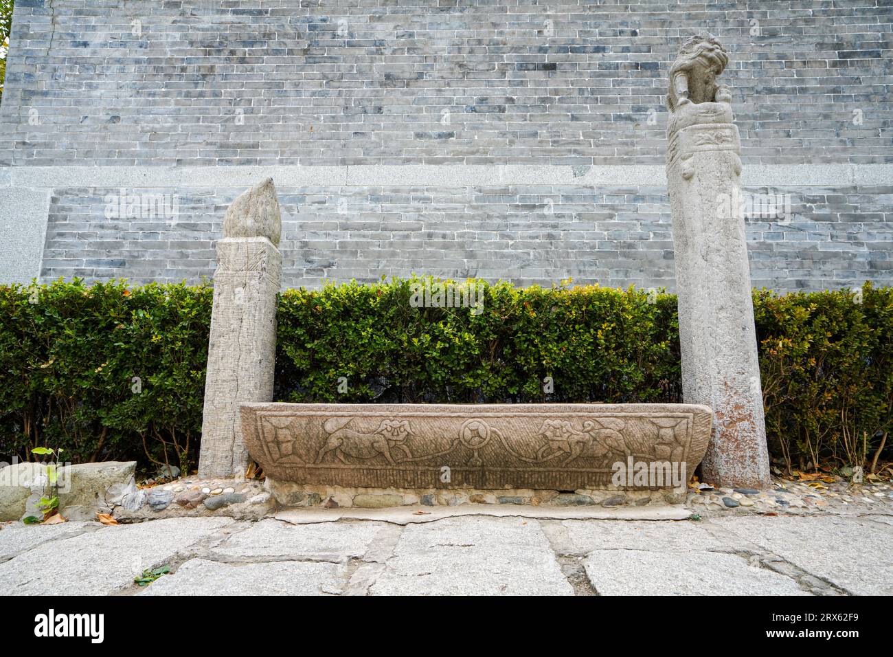 Stone hitching post outside the Imperial Hall of the Manchu Museum in ...