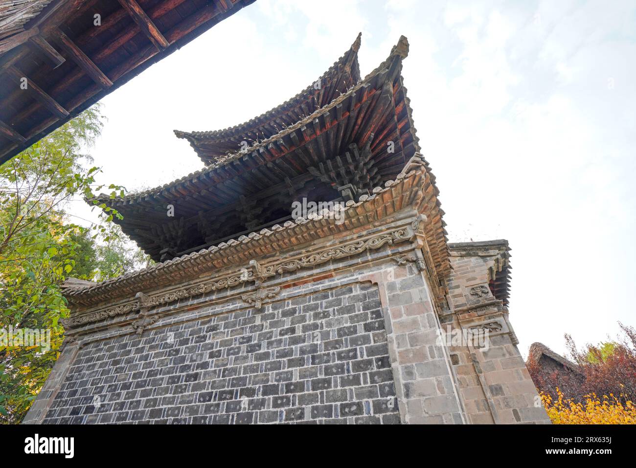 Brick carvings on the walls of the Xuanli Building of the Salar people ...